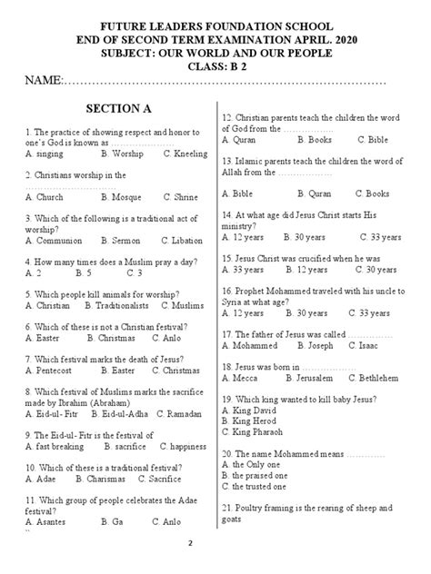 Term Two Class 2 Questions Pdf Jesus Worship