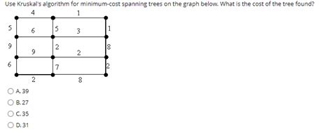 Solved Use Kruskal S Algorithm For Minimum Cost Spanning Chegg