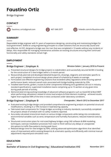 Bridge Engineer Resume Cv Example And Writing Guide