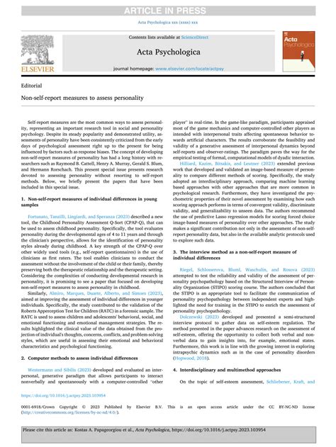 Pdf Non Self Report Measures To Assess Personality