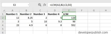 how to use lcm function in excel developer publish