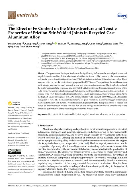 Pdf The Effect Of Fe Content On The Microstructure And Tensile Properties Of Friction Stir