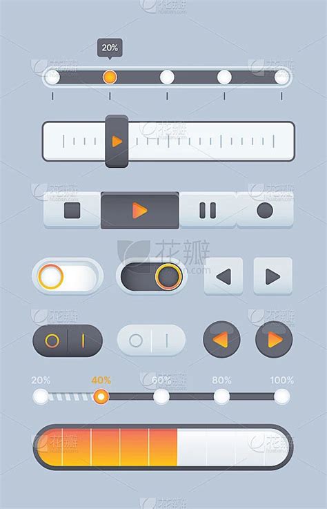 Web滑块。在线页面的ui导航元素、按钮、动态滑块和分割线均衡器、花哨的矢量模板素材 花瓣网