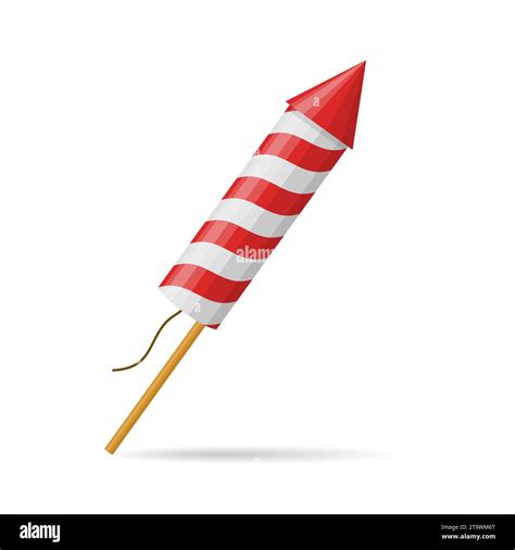 Red Firework Rocket Isolated On White Background Firecracker Pyrotechnic Icon Vector