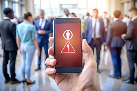 Emergency Warning Alert Alarm On Smartphone Data Network Protection Virus Alarm With People