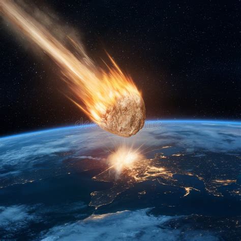 Fiery Meteor Strikes Earth Brilliant Explosion Oceans And Stars Visible From Space Stock