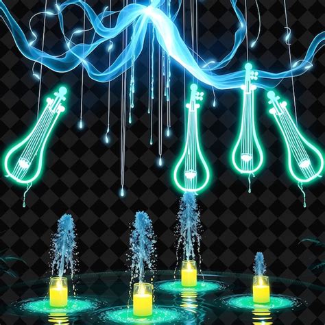 Decorative String Floating Candles And Sparkling Fountains Neon Water