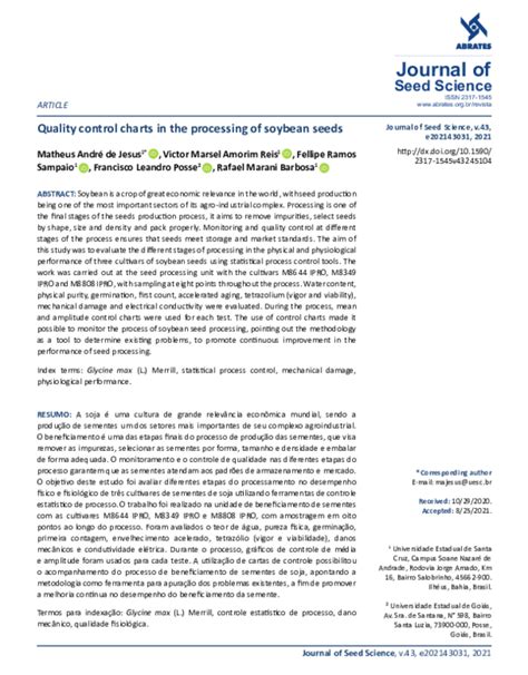 Pdf Quality Control Charts In The Processing Of Soybean Seeds