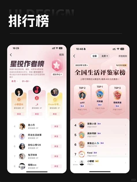 排行榜ui设计 小红书 花瓣网