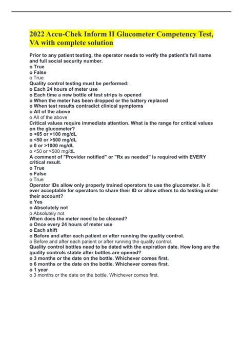 2022 Accu Chek Inform Ii Glucometer Competency Test Va With Complete