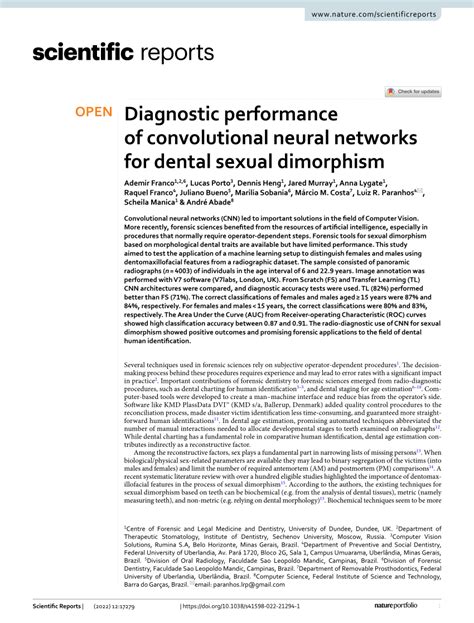 Pdf Diagnostic Performance Of Convolutional Neural Networks For Dental Sexual Dimorphism