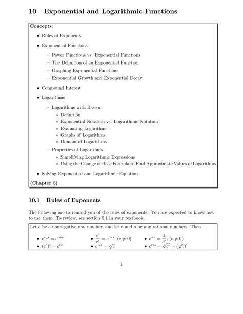 10 Exponential Notes Complete Typeset 10 Exponential And Logarithmic Functions Concepts Rules