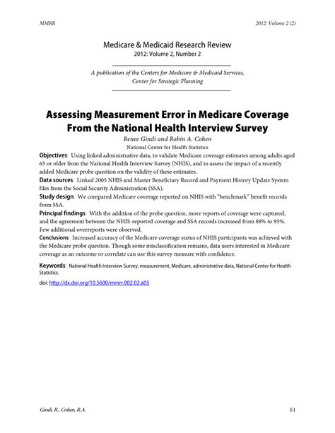 Pdf Assessing Measurement Error In Medicare Coverage From The National Health Interview Survey