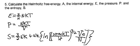 Solved Calculate The Helmholtz Free Energy A The Internal