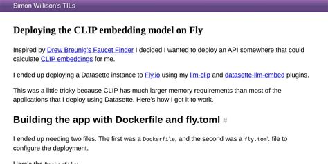 deploying the clip embedding model on fly simon willison s tils
