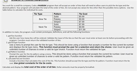 Solved You Work For A Small Tie Company Code A Modular Chegg Com
