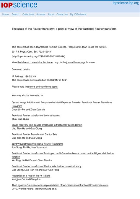 PDF The Scale Of The Fourier Transform A Point Of View Of The Fractional Fourier Transform