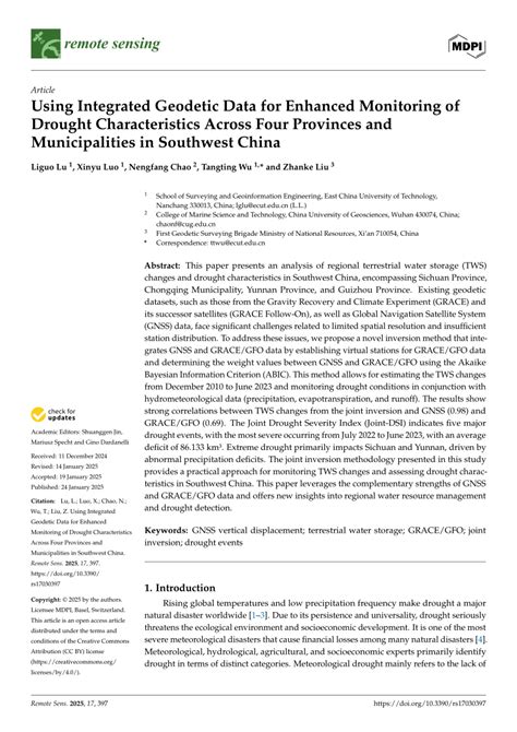Pdf Using Integrated Geodetic Data For Enhanced Monitoring Of Drought Characteristics Across