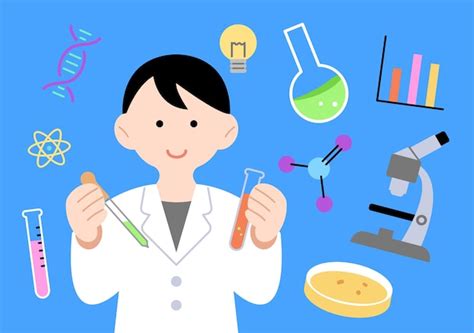 Premium Vector A Scientist With A Test Tube And A Blue Background With Different Experiment
