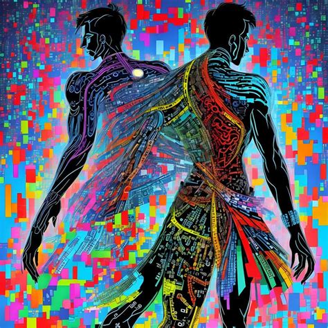 Image Of A Vibrant Cascade Of Colorful Binary Matrix Code Forming The