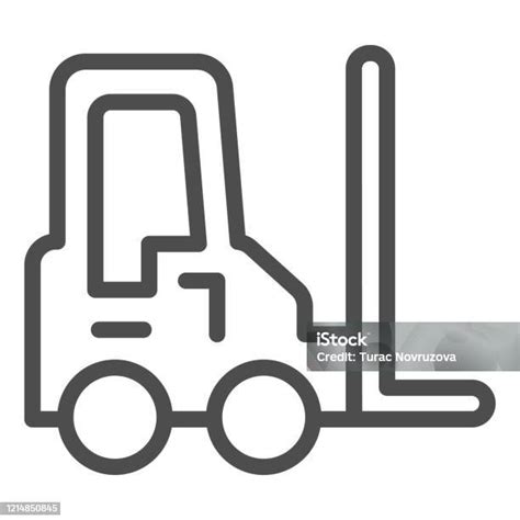 로더 차량 라인 아이콘입니다 지게차 와 스태커 화물 배달 기호 흰색 배경에 윤곽 스타일 그림 모바일 컨셉 또는 웹 디자인에 대한 교통 표지판 벡터 그래픽 검은색에 대한 스톡