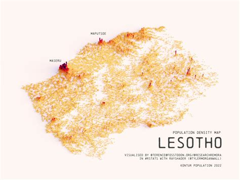 Population Density Map Of Lesotho By Maps On The Web