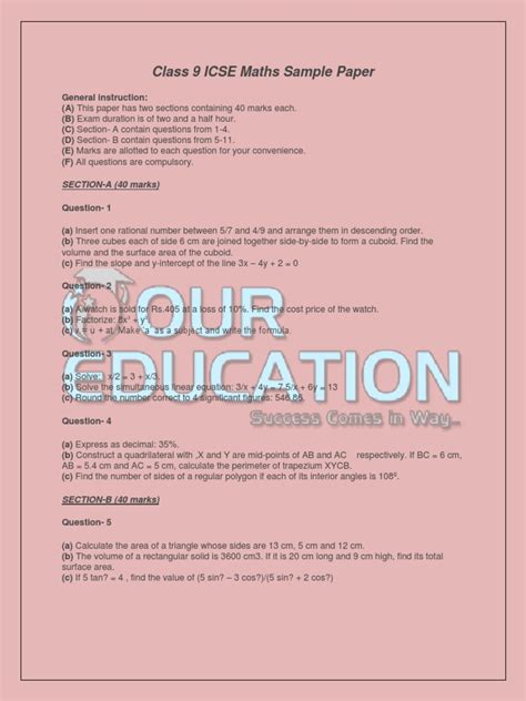 Class 9 Icse Maths Sample Pdf Area Triangle
