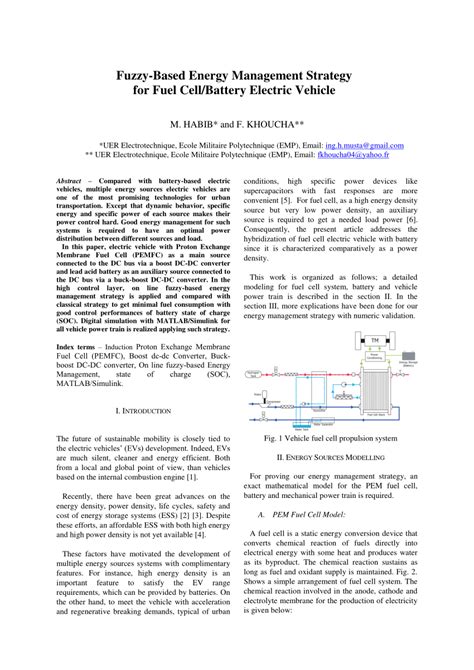 PDF Fuzzy Based Energy Management Strategy For Fuel Cell Battery Electric Vehicle