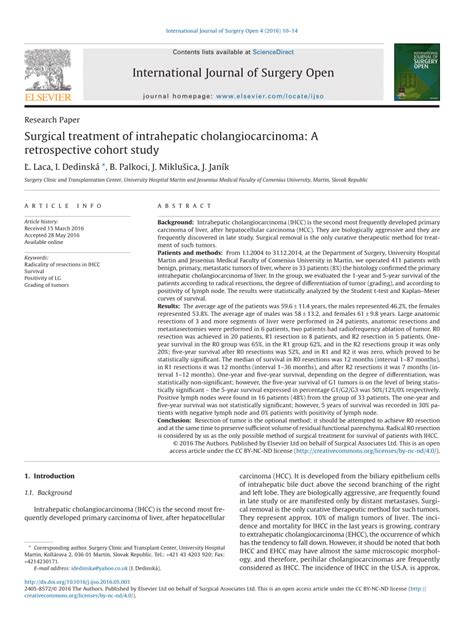 Pdf Surgical Treatment Of Intrahepatic Cholangiocarcinoma A