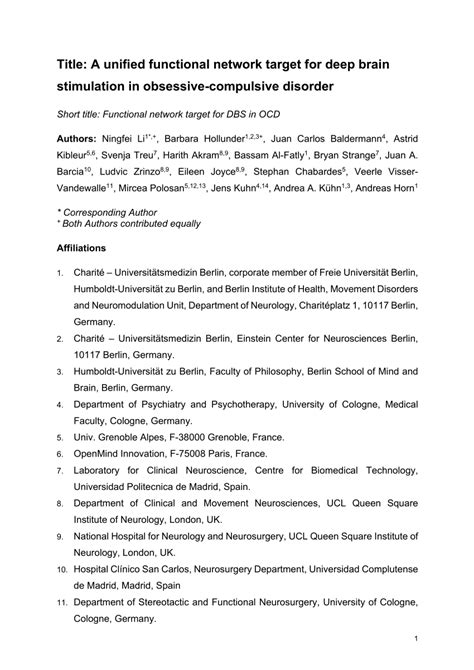 Pdf A Unified Functional Network Target For Deep Brain Stimulation In