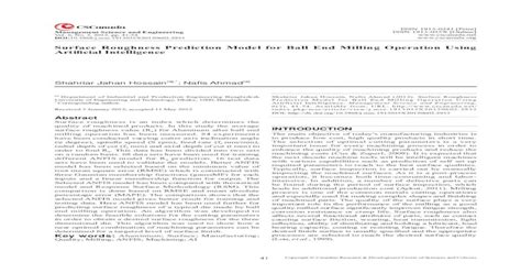 pdf surface roughness prediction model for ball end milling dokumen