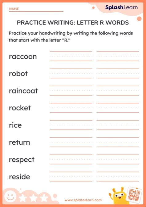 Practice Writing Letter R Words — Printable Ela Worksheet