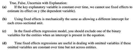 Solved A If The Key Explanatory Variable Is Constant Over