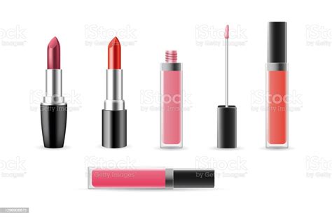 립 글로스와 립스틱 템플릿 세트는 흰색 배경에 고립 된 열린 닫혀 있습니다 립글로스에 대한 스톡 벡터 아트 및 기타 이미지