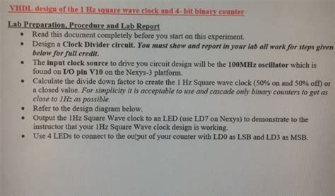 Solved Vhdl Design Of The 1 Hz Square Wave Clock And 4 Bit