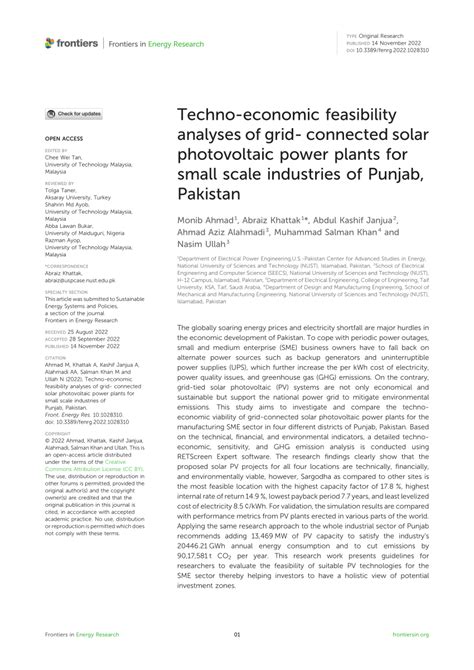 Pdf Techno Economic Feasibility Analyses Of Grid Connected Solar Photovoltaic Power Plants