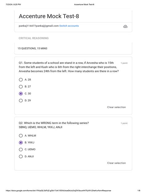 Accenture Mock Test 8 Reasoning 2 Pdf