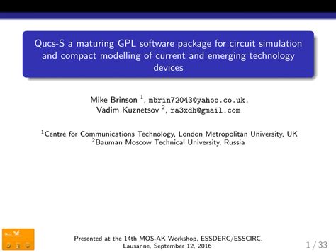 Pdf Qucs S A Maturing Gpl Software Package For Circuit Simulation And Compact Modelling Of