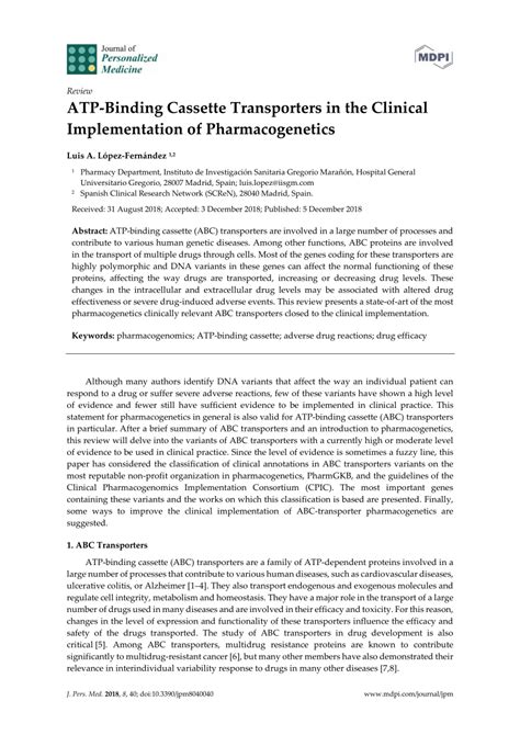 Pdf Atp Binding Cassette Transporters In The Clinical Implementation