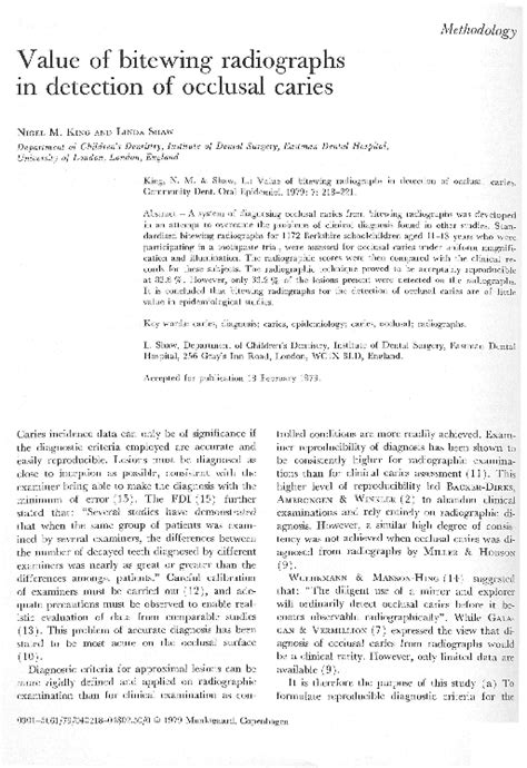 Pdf Value Of Bitewing Radiographs In Detection Of Occlusal Caries Nigel King