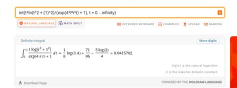 Calculus Integral Int 0 Infty Frac T Ln Left T 2 1