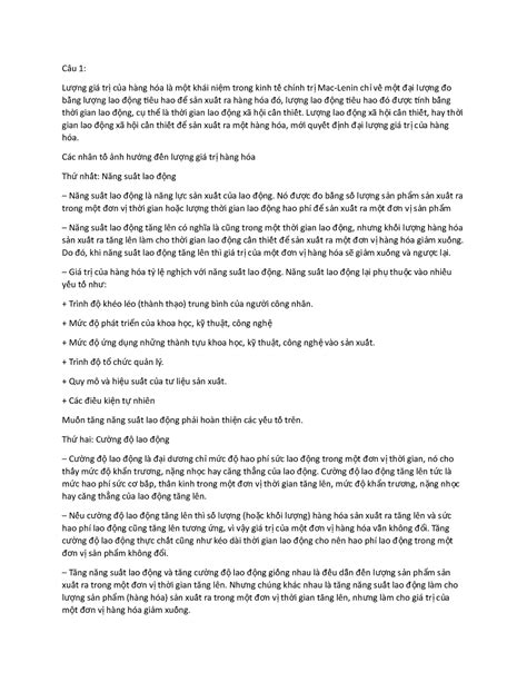 Đề 4 Ktct Dvvfvwvr Câu 1 L ượng Giá Tr C A Hàng Hóa Là M T Khái Ni M Trong Kinh Tếế Chính