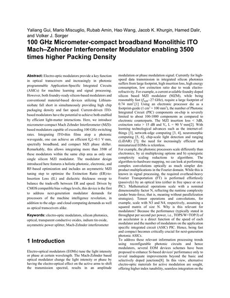 Pdf 100 Ghz Micrometer Compact Broadband Monolithic Ito Mach Zehnder