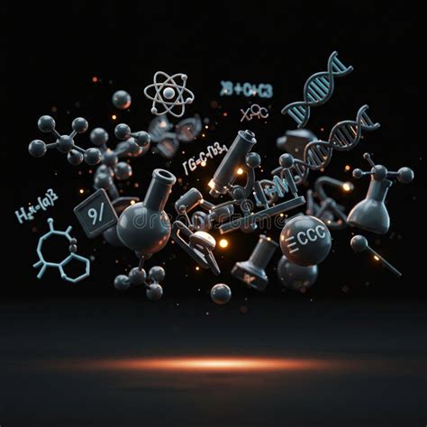 An Array Of Scientific Symbols And Molecular Models Floats Against A