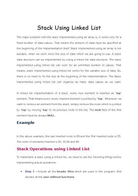 Stack Using Linked List That Means The Amount Of Data Must Be