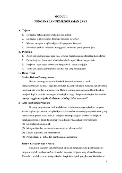 Pdf Modul 1 Pengenalan Pemrograman Java