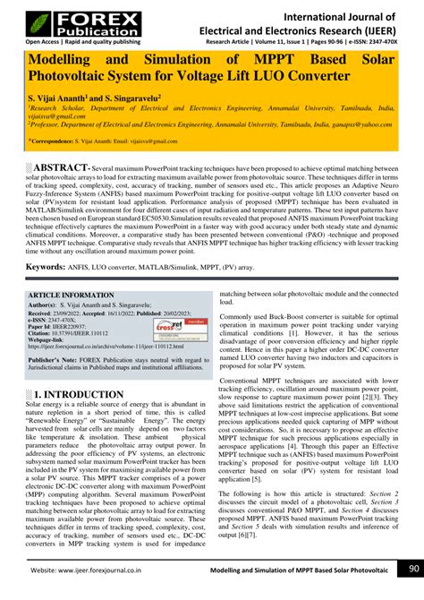 Pdf Modelling And Simulation Of Mppt Based Solar Photovoltaic System For Voltage Lift Luo