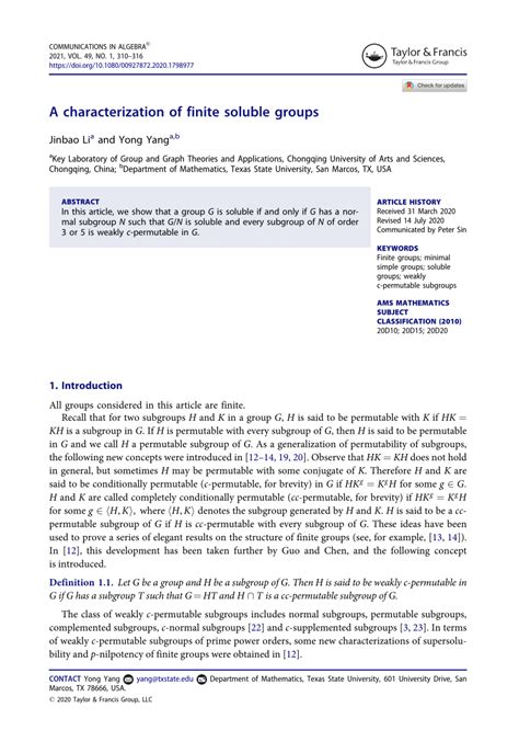 PDF A Characterization Of Finite Soluble Groups