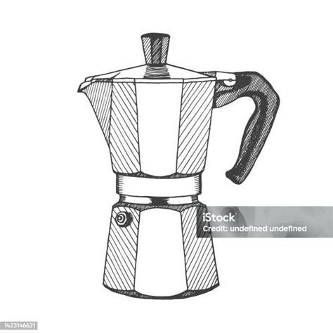 이탈리아 커피 메이커 또는 모카 냄비 에스프레소 기계 손으로 그린 그림 모카포트에 대한 스톡 벡터 아트 및 기타 이미지 모카