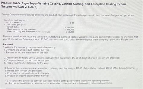 Solved Problem 6a 5 Algo Super Variable Costing Variable